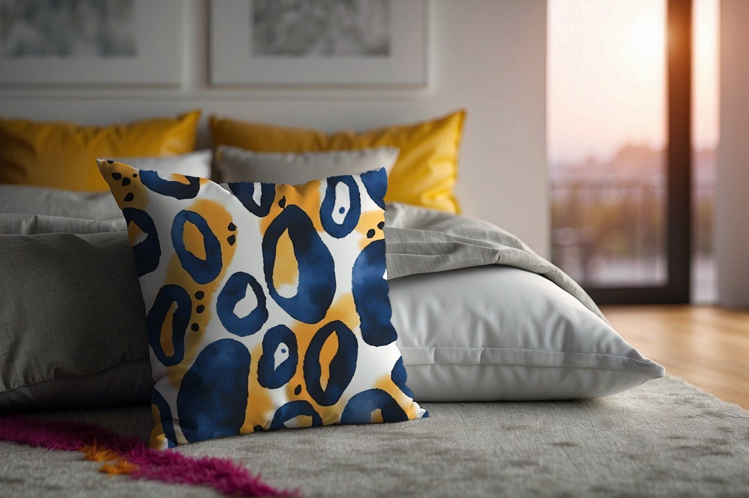 PALETTE PREDATOR Orange Blue Leopard Print Throw Pillow, Abstract ...