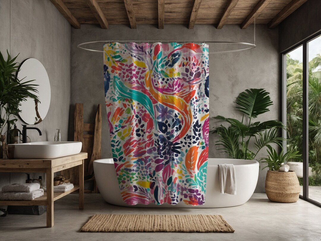 RAINBOW GARDEN | Shower Curtain, Vibrant Floral Design, Durable, Quick ...