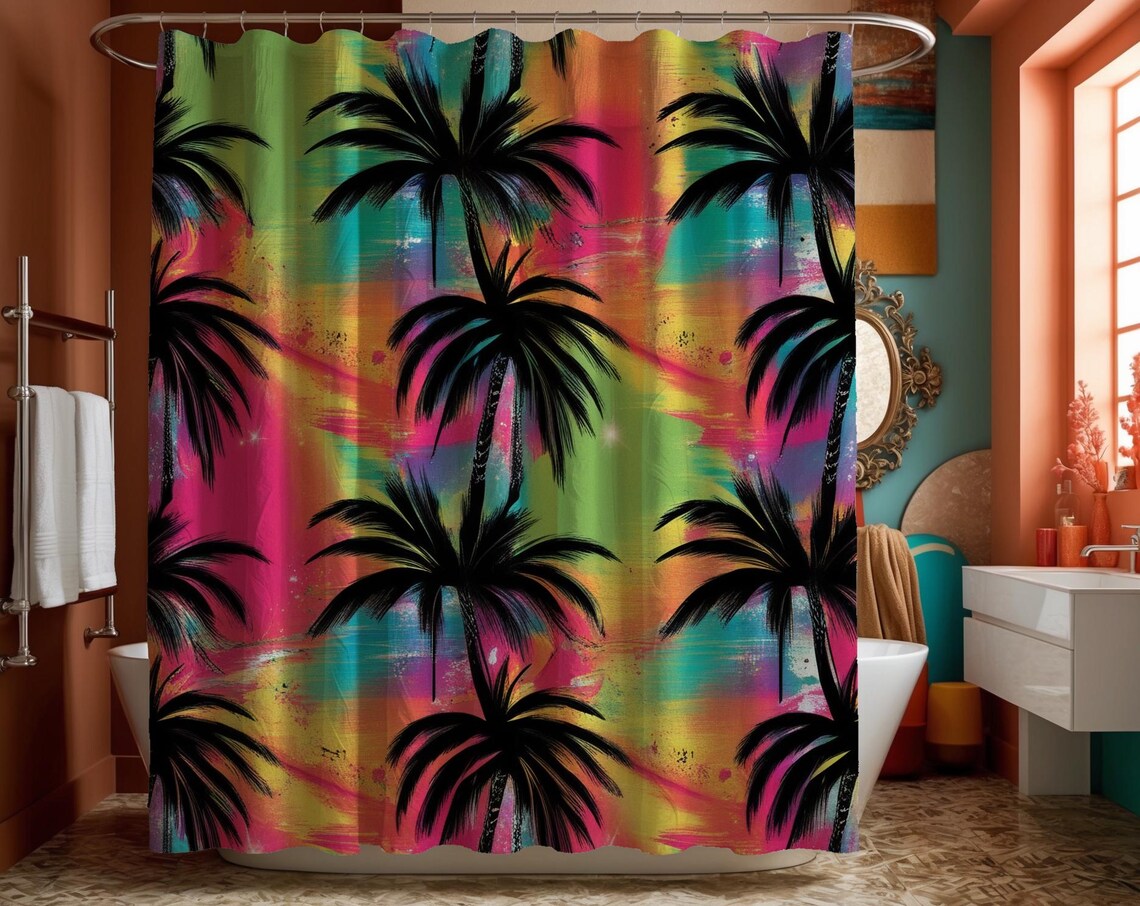 HULA HOOP | Shower Curtain - Vibrant Palm Paradise, Durable, Quick ...