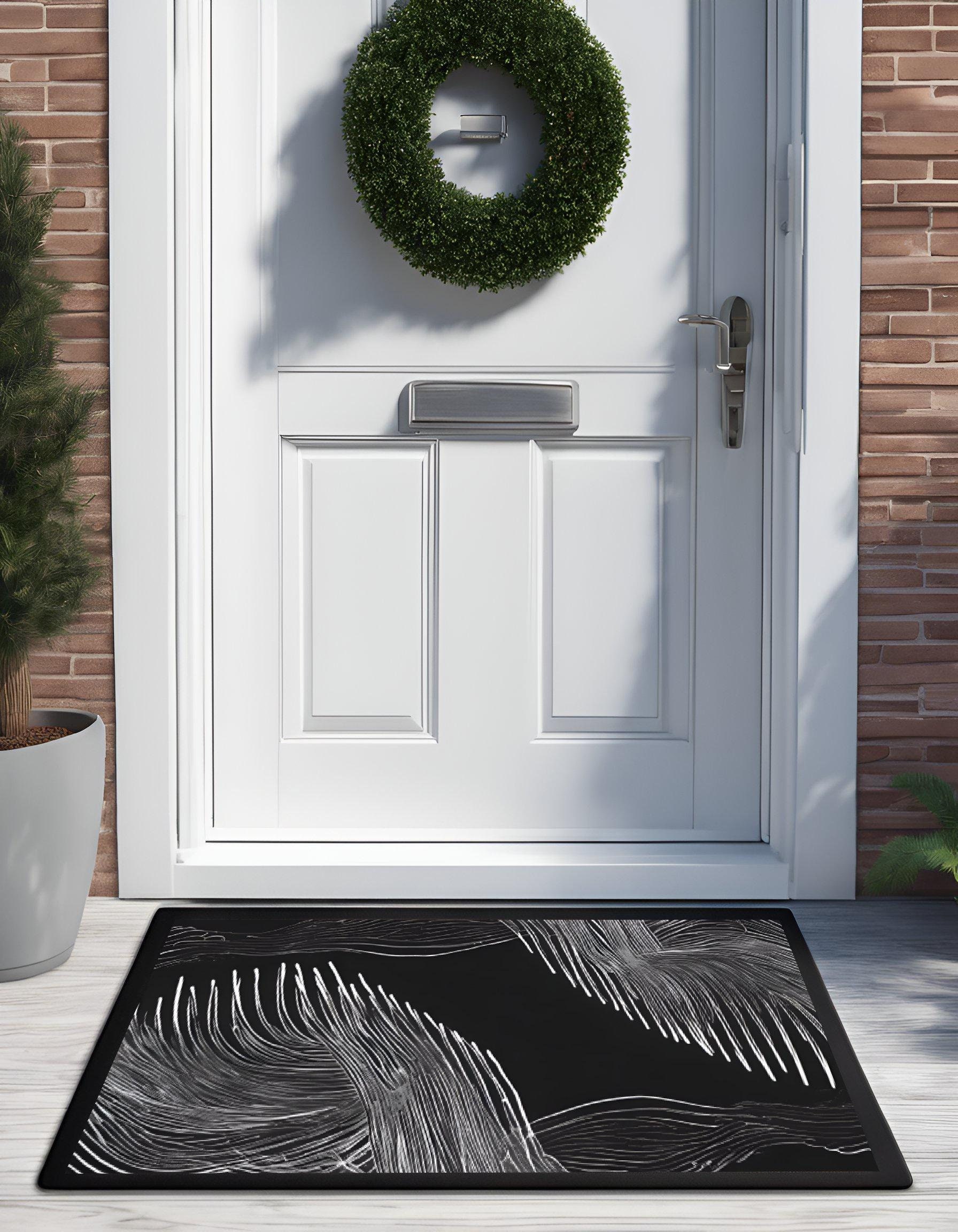 Chic Black Striped Doormat Elegant, Durable Entrance Mat, 29 X 20 ...
