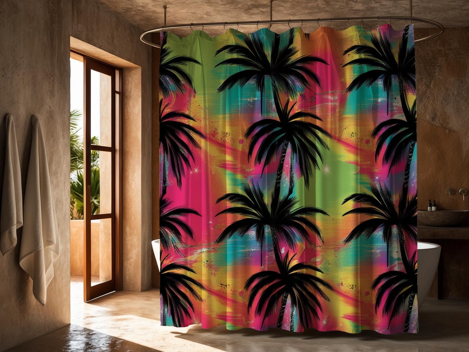 HULA HOOP | Shower Curtain - Vibrant Palm Paradise, Durable, Quick ...