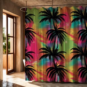 HULA HOOP | Shower Curtain - Vibrant Palm Paradise, Durable, Quick ...