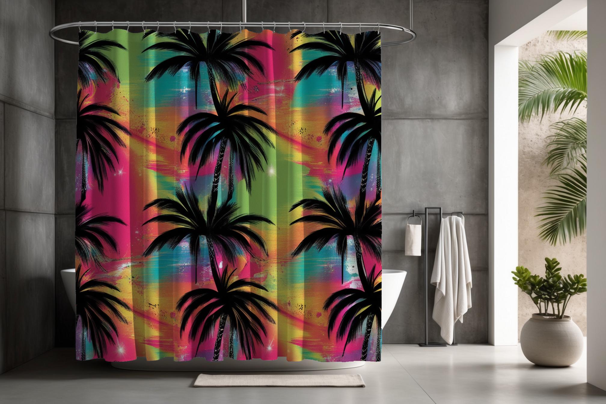HULA HOOP | Shower Curtain - Vibrant Palm Paradise, Durable, Quick ...