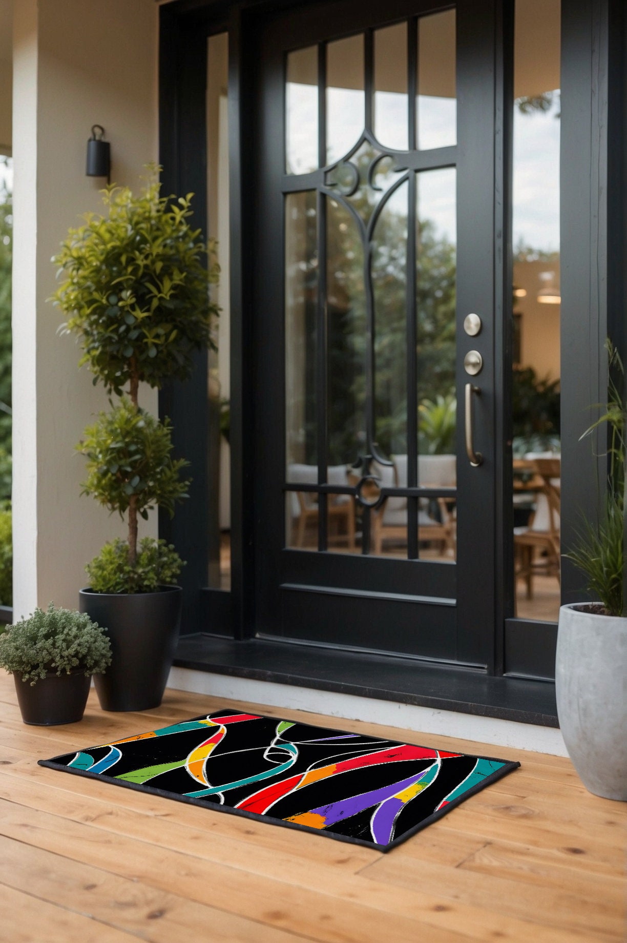 COLORFUL CURVES | Colorful Door Mat, High Quality, Multicolor, 29" X 20 ...