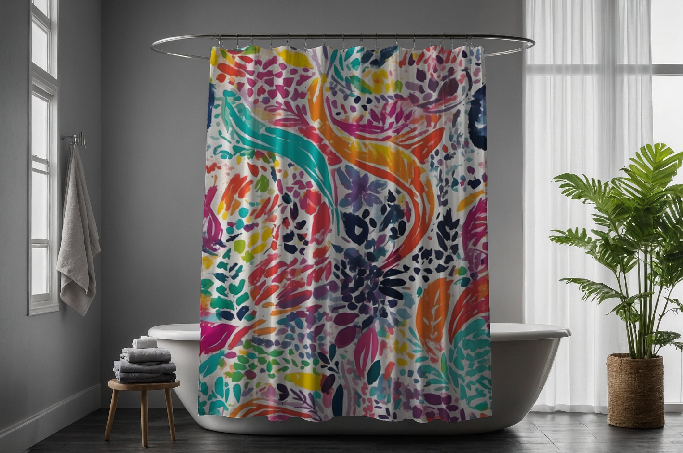 RAINBOW GARDEN | Shower Curtain, Vibrant Floral Design, Durable, Quick ...