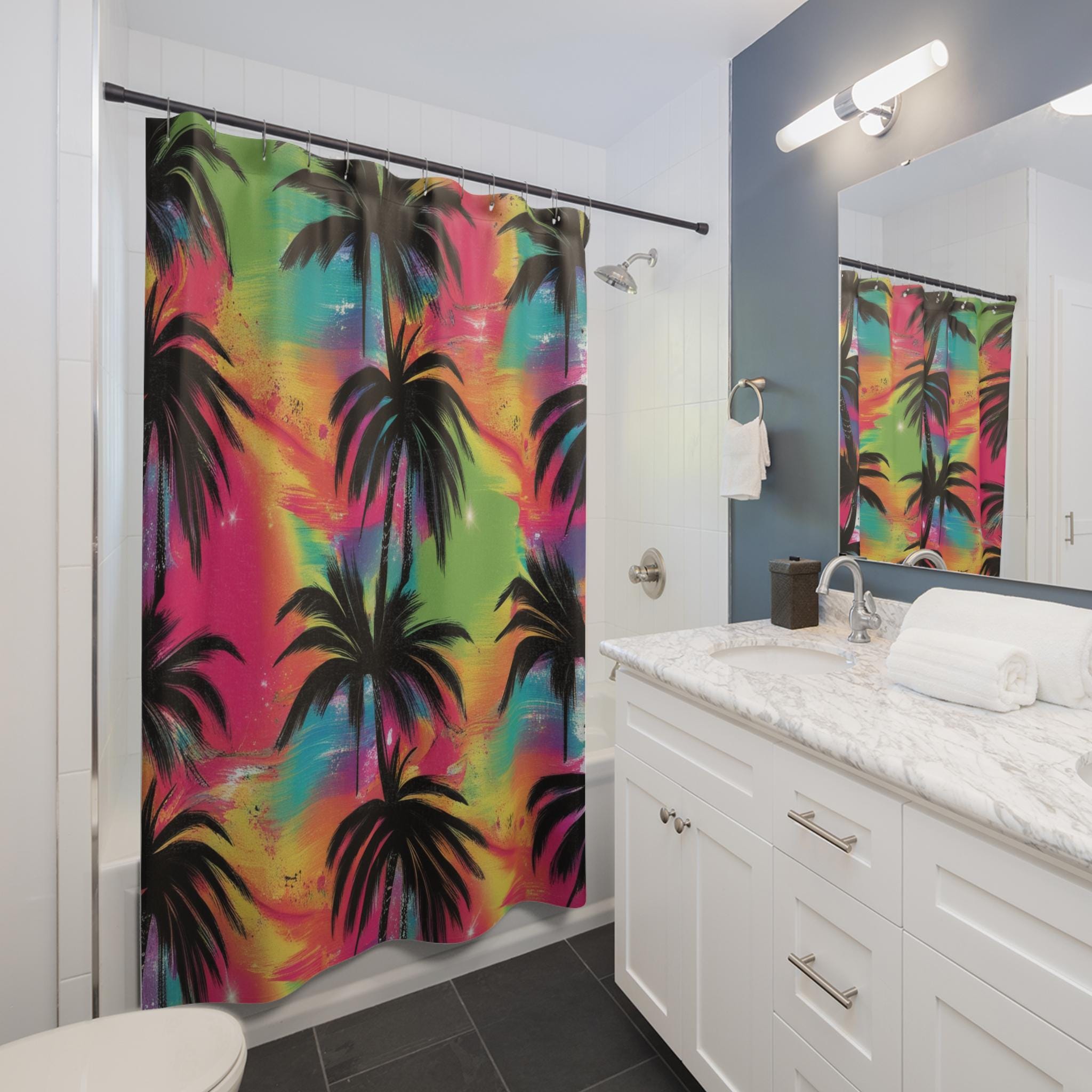 HULA HOOP | Shower Curtain - Vibrant Palm Paradise, Durable, Quick ...