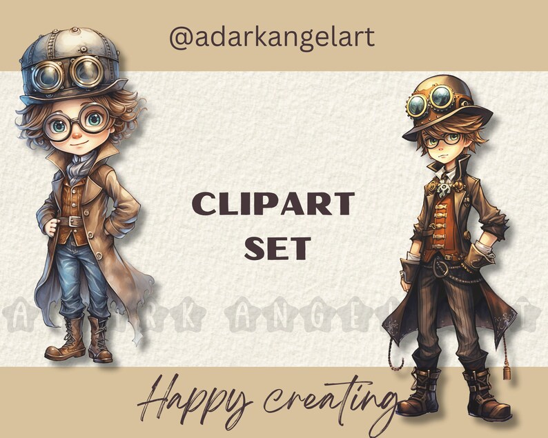 20 PNG Cute Steampunk Boys Watercolour Clipart, Stickers, Scrapbooking ...
