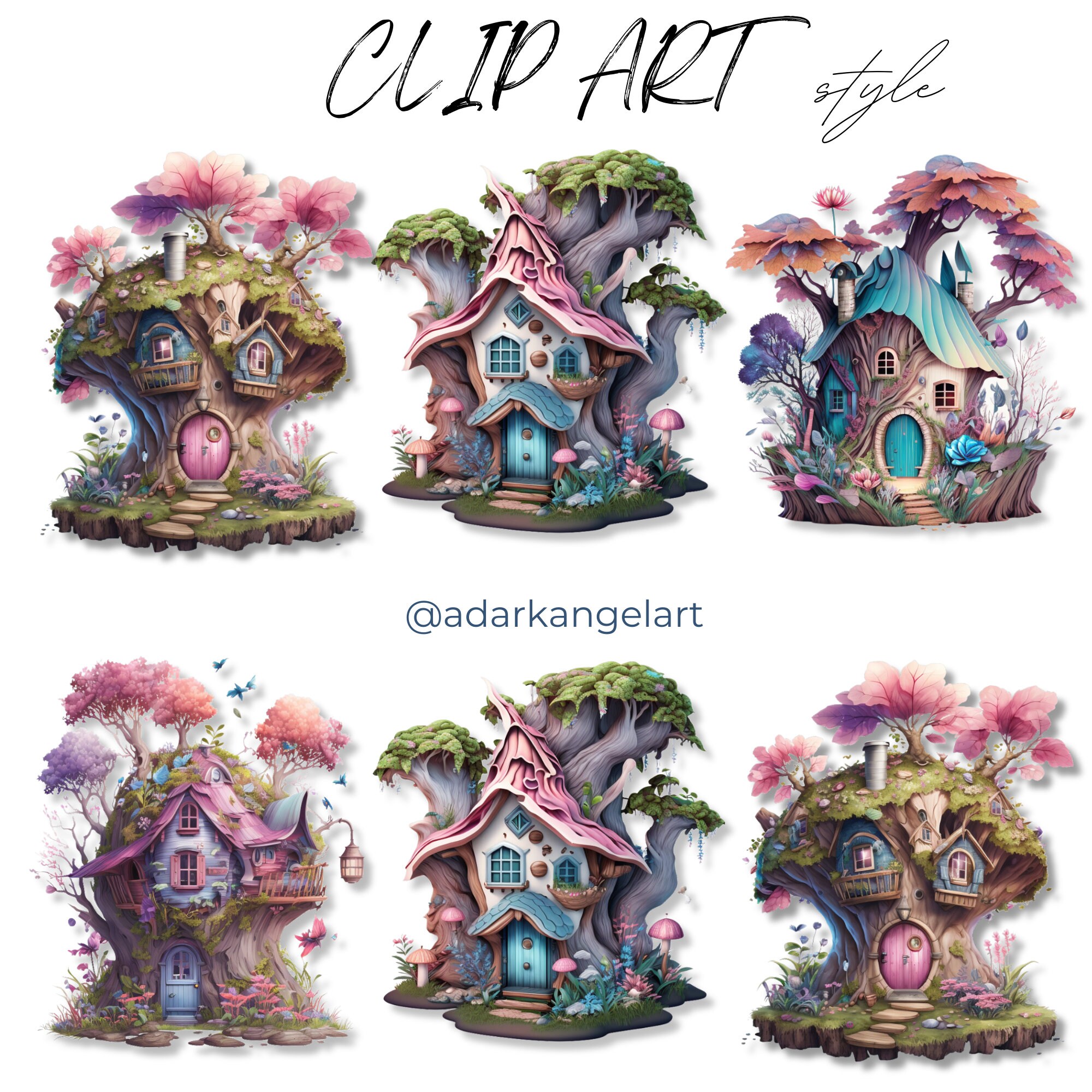 22 PNG Fairy House Clip Art, Cute Fairy House Watercolor Clipart, Kids ...