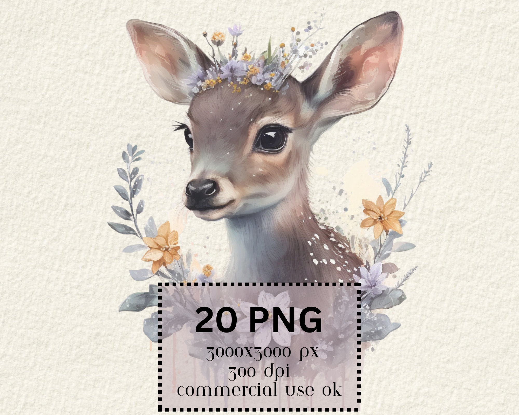 15 PNG Baby Deer Clipart, Cute Fawn Watercolour, Spring Floral Shower ...