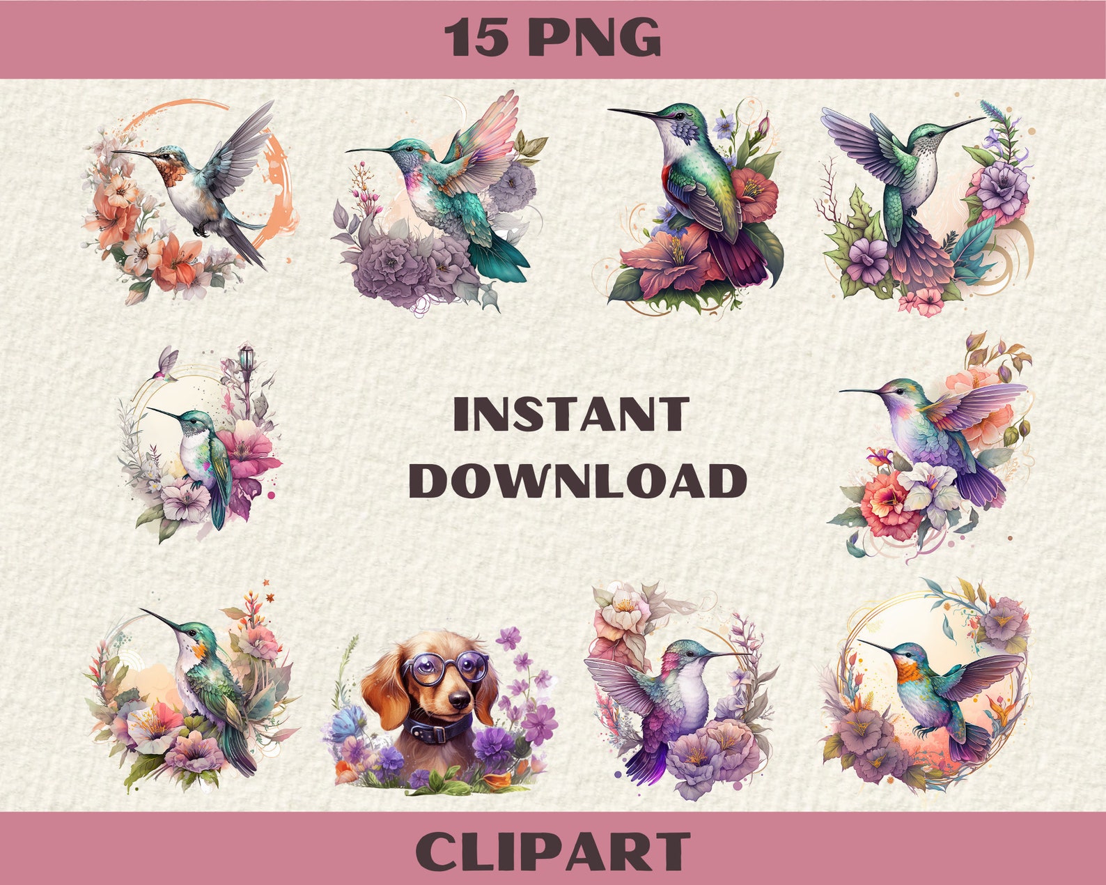 15 PNG Hummingbird Watercolor Clipart, Junk Journaling Scrapbook ...