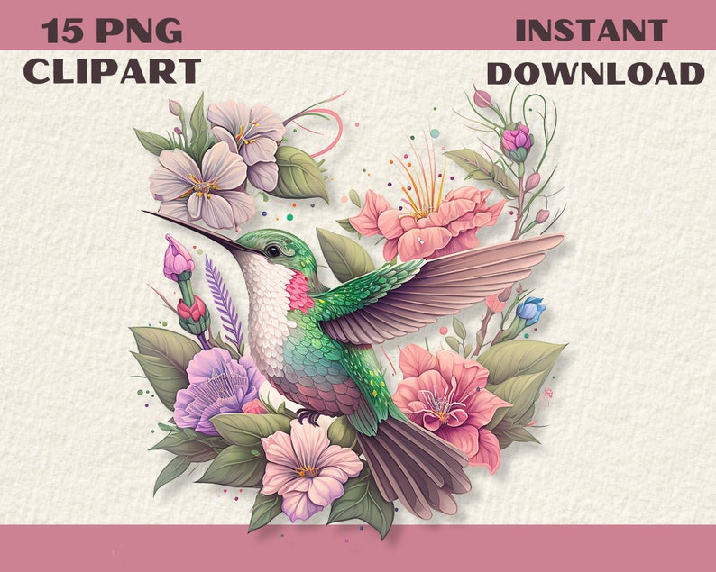 15 PNG Hummingbird Watercolor Clipart, Junk Journaling Scrapbook ...