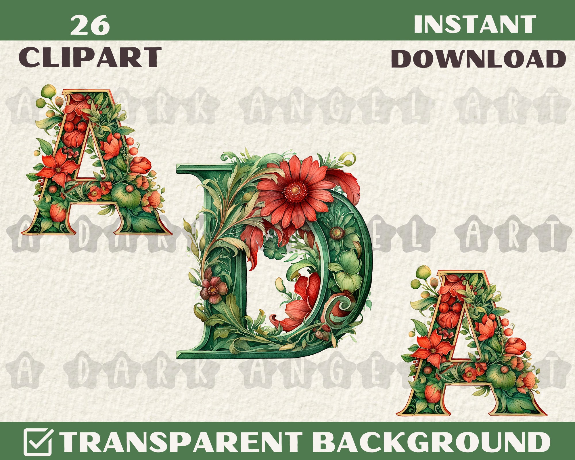 26 PNG Green Christmas Alphabet Clipart Christmas Letters Clip - Etsy