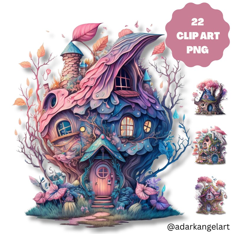 22 PNG Fairy House Clip Art, Cute Fairy House Watercolor Clipart, Kids ...