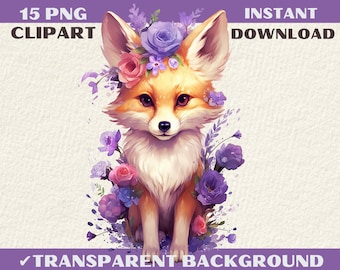 Cute Fox Watercolor Clipart, Clip Art for Commercial Use, Transparent ...