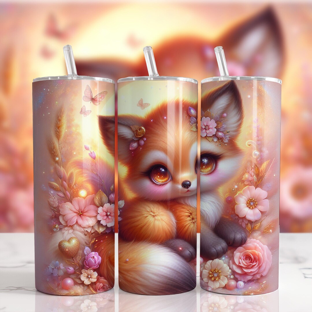 20oz Tumbler Png Cute Fox Digital Art Print, Adorable Fox Illustration ...