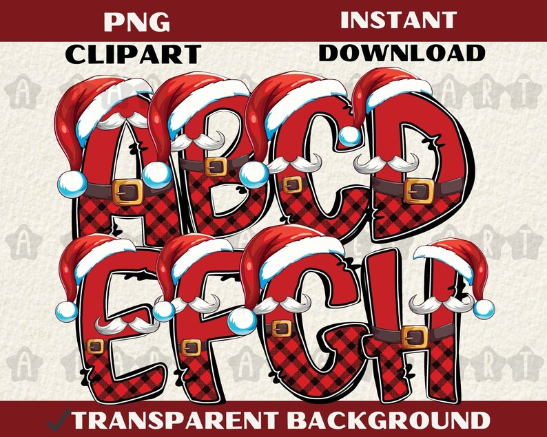 36 PNG Red Christmas Alphabet Clipart With Hat, Christmas Letters Clip ...