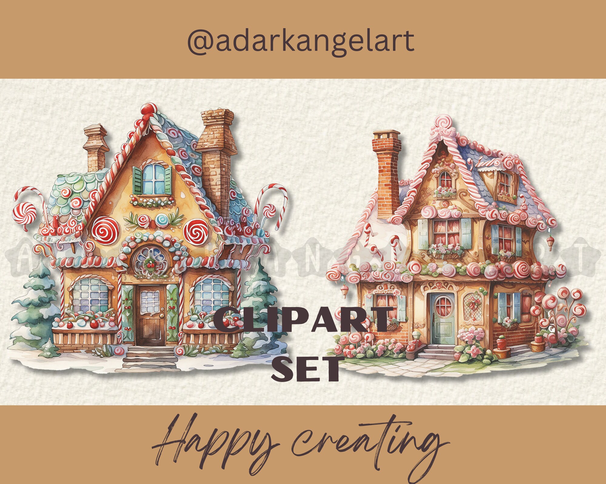 25 PNG Whimsical Gingerbread House Watercolour Clipart, Card Making ...