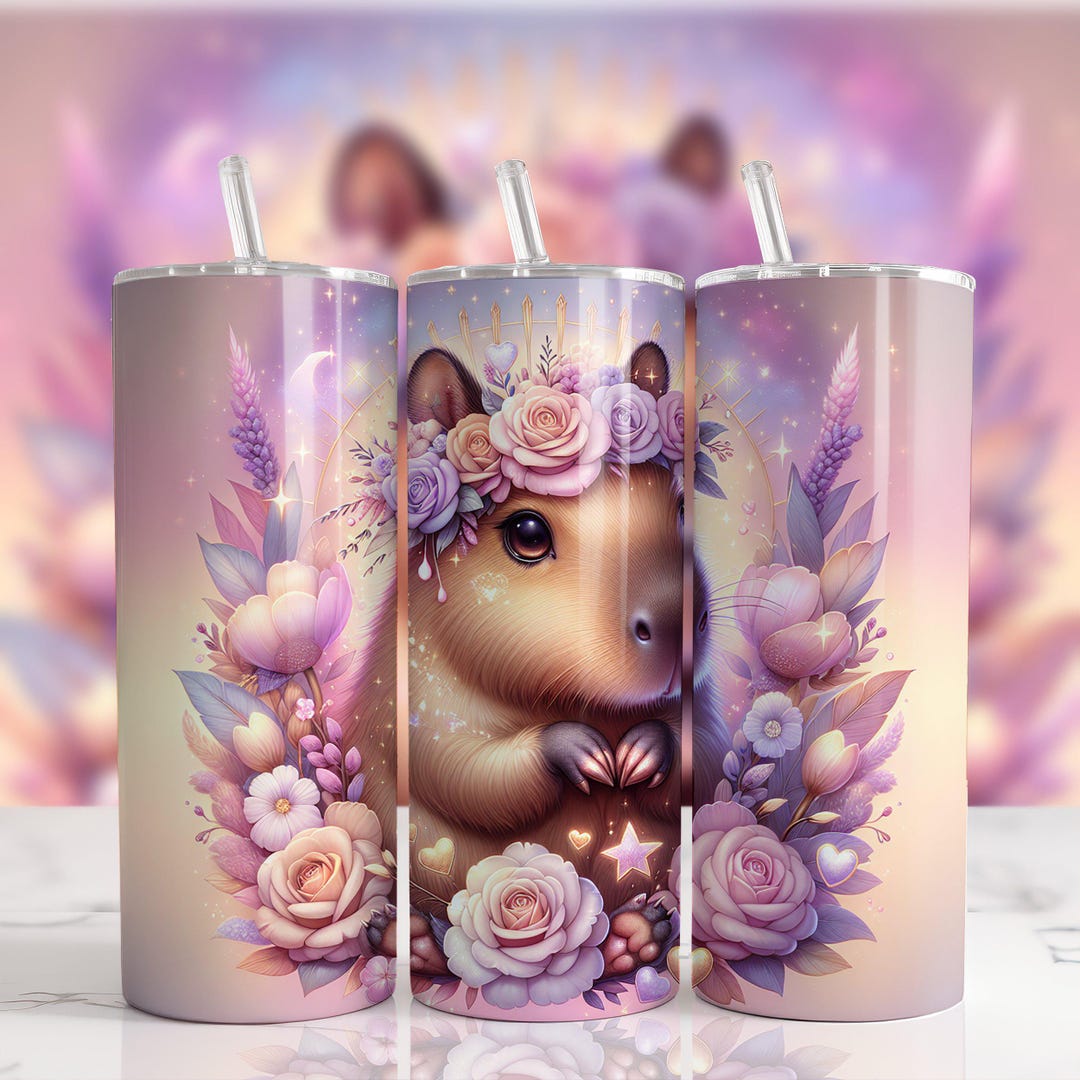 Cute Capybara Tumbler PNG | Kawaii Watercolor Capybara Wrap for 20oz ...