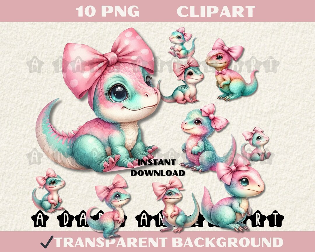 Girly Dinosaurs Watercolor Clipart Set - Dino Clip Art Bundle of ...