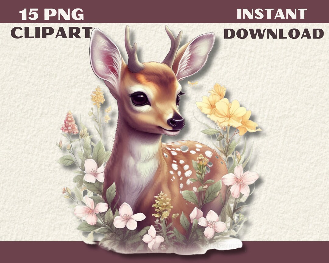 15 PNG Baby Deer Clipart, Cute Fawn Watercolour, Spring Floral Shower ...