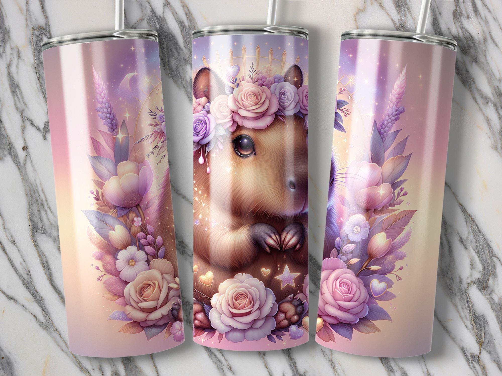 Cute Capybara Tumbler PNG | Kawaii Watercolor Capybara Wrap for 20oz ...