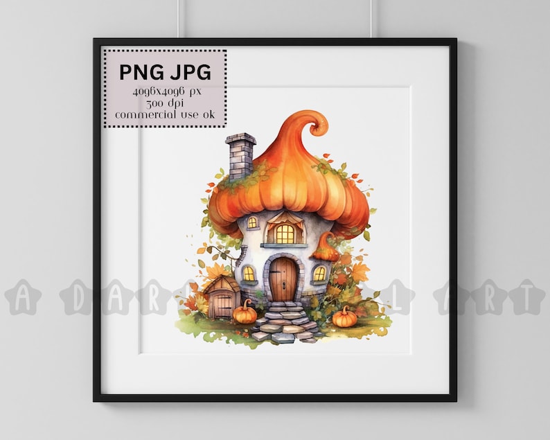 25 PNG Watercolor Autumn Cute Fairy Pumpkin House Clipart Transparent ...