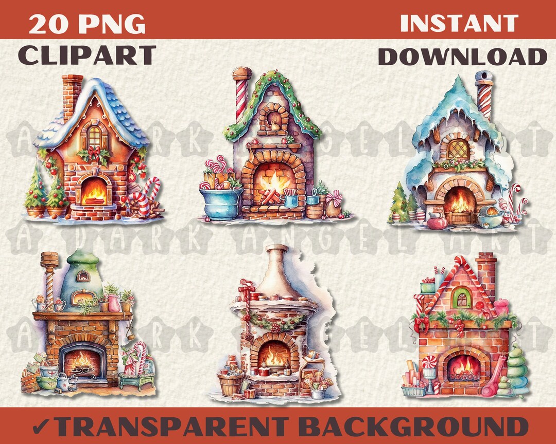 20 PNG Gingerbread Fireplace Candy Watercolour Clipart, Transparent ...