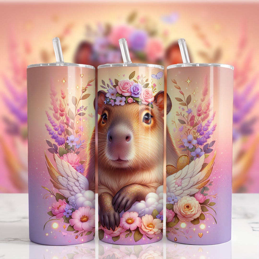 Cute Capybara Tumbler PNG, Kawaii Watercolor Capybara Wrap for 20oz ...