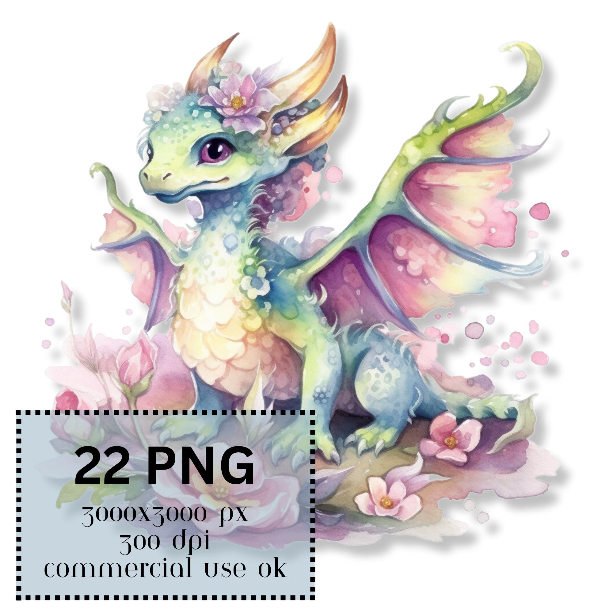 20 PNG Colorful Watercolor Dragon Clipart, Fairy Dragon Watercolor ...