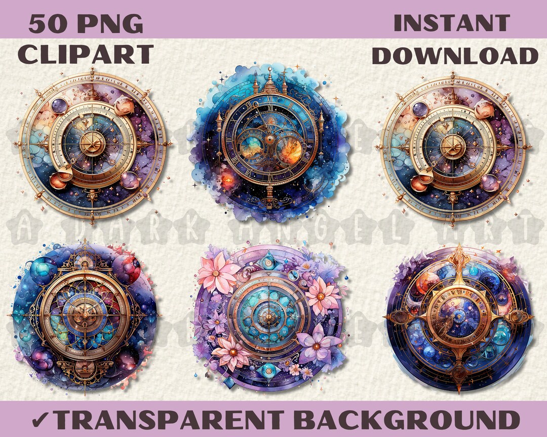 50 PNG Watercolor Time Wheels Clipart Fantasy Magic Celestial ...