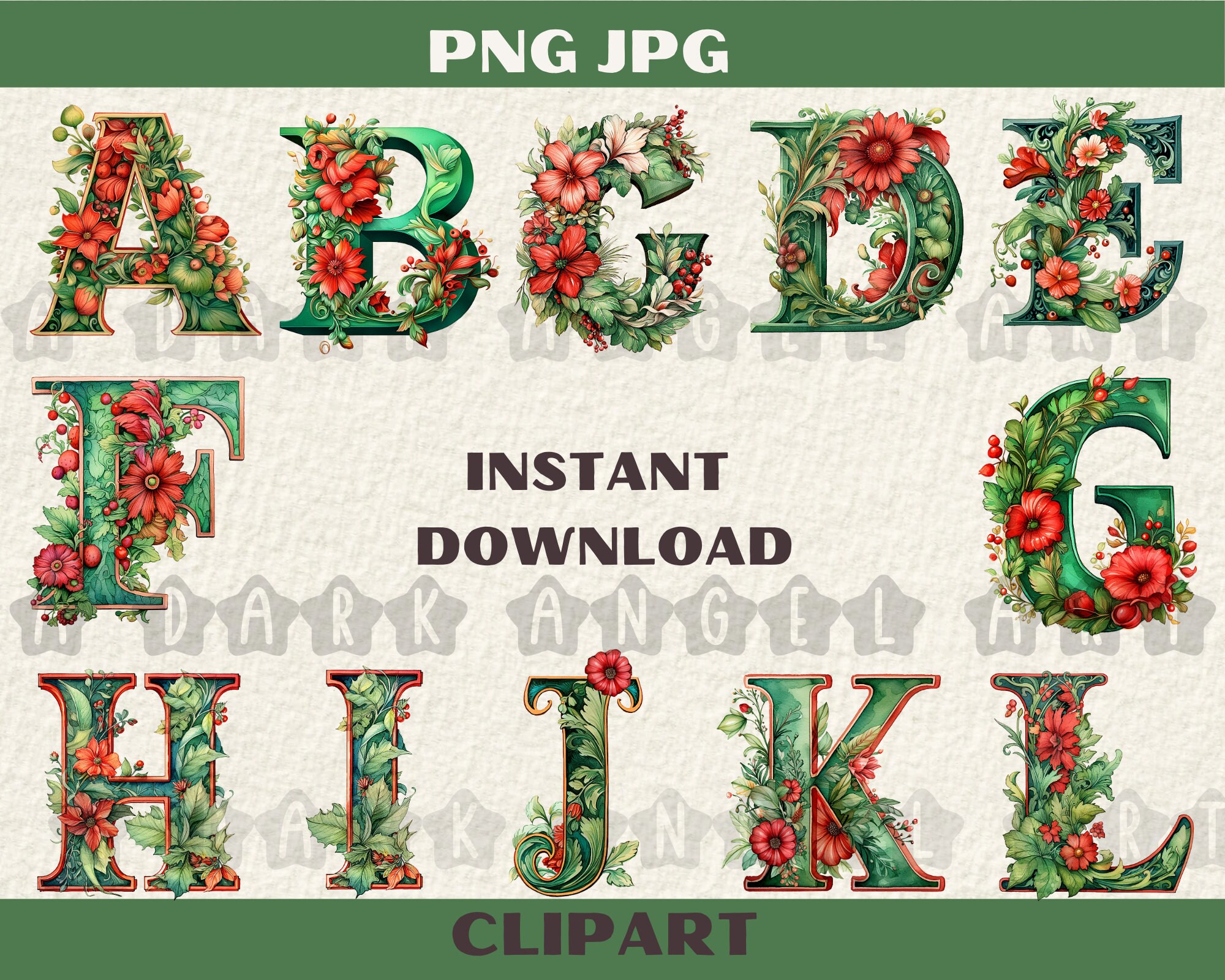 26 PNG Green Christmas Alphabet Clipart Christmas Letters Clip - Etsy