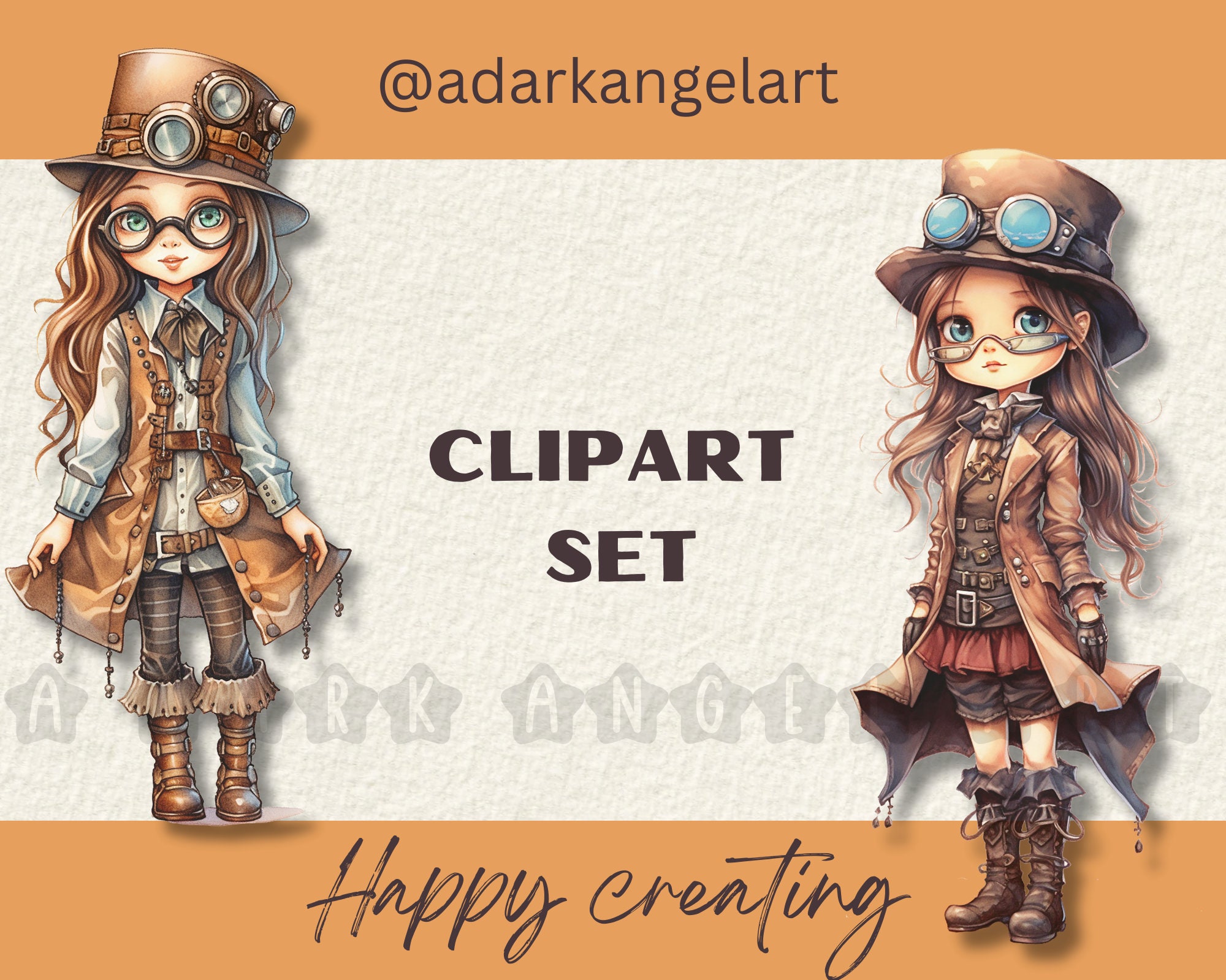 21 PNG Cute Steampunk Girls Watercolour Clipart, Stickers, Scrapbooking ...