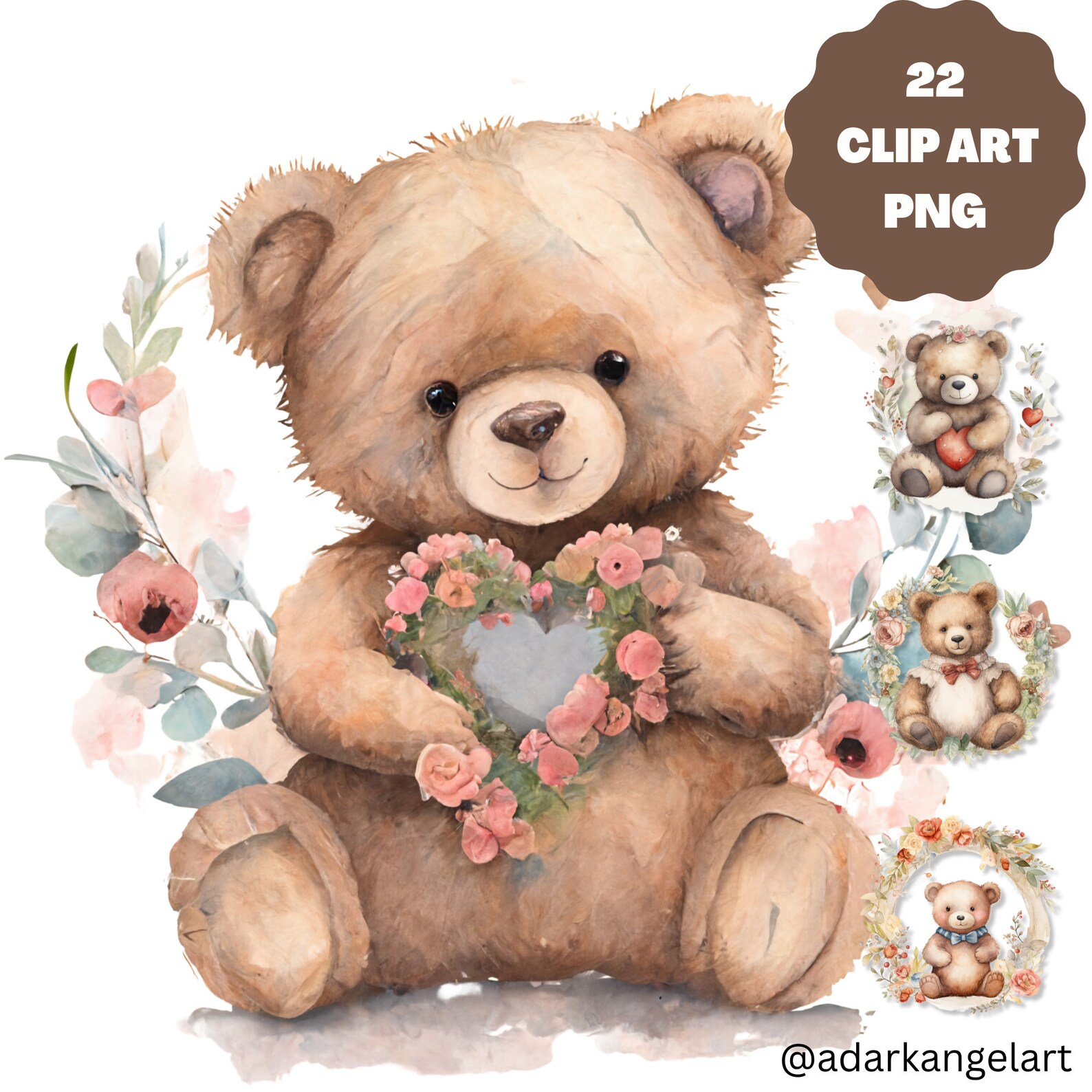 22 PNG Teddy Bear Clip Art, Cute Teddy Bear Watercolor Clipart, Kids ...