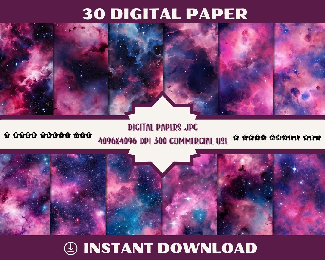 30 Blue and Pink Galaxy Space Seamless Patterns Collection Digital Art ...