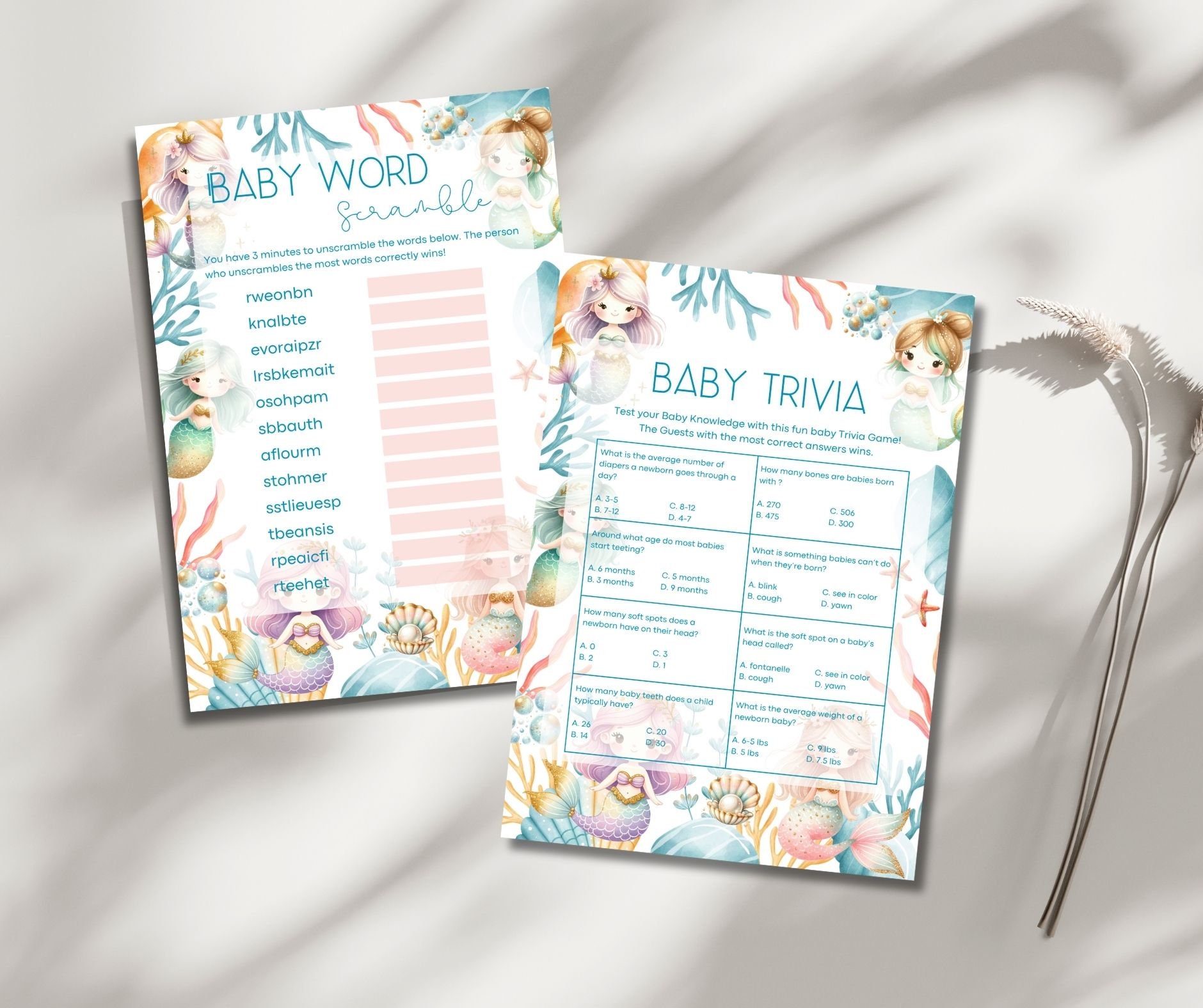 Mermaid Baby Shower Games Bundle, Under the Sea Baby Shower Game Pack ...
