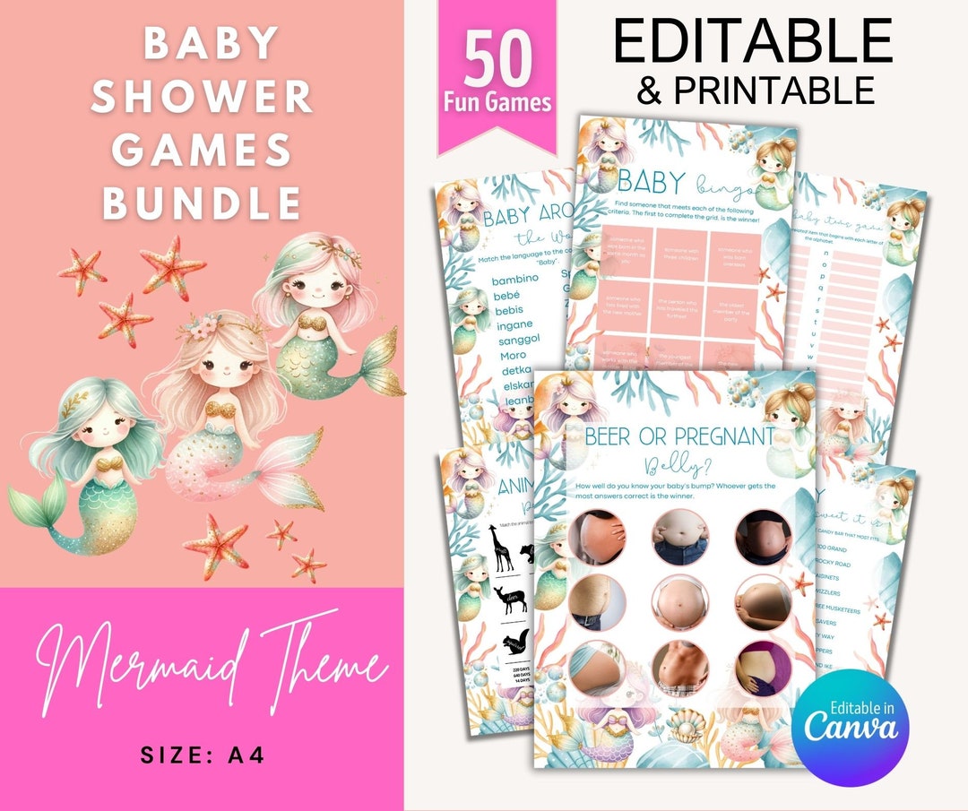 Mermaid Baby Shower Games Bundle, Under the Sea Baby Shower Game Pack ...
