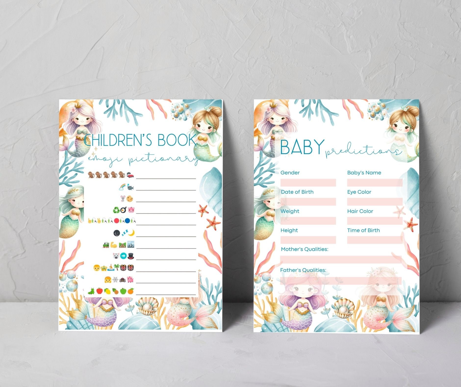 Mermaid Baby Shower Games Bundle, Under the Sea Baby Shower Game Pack ...