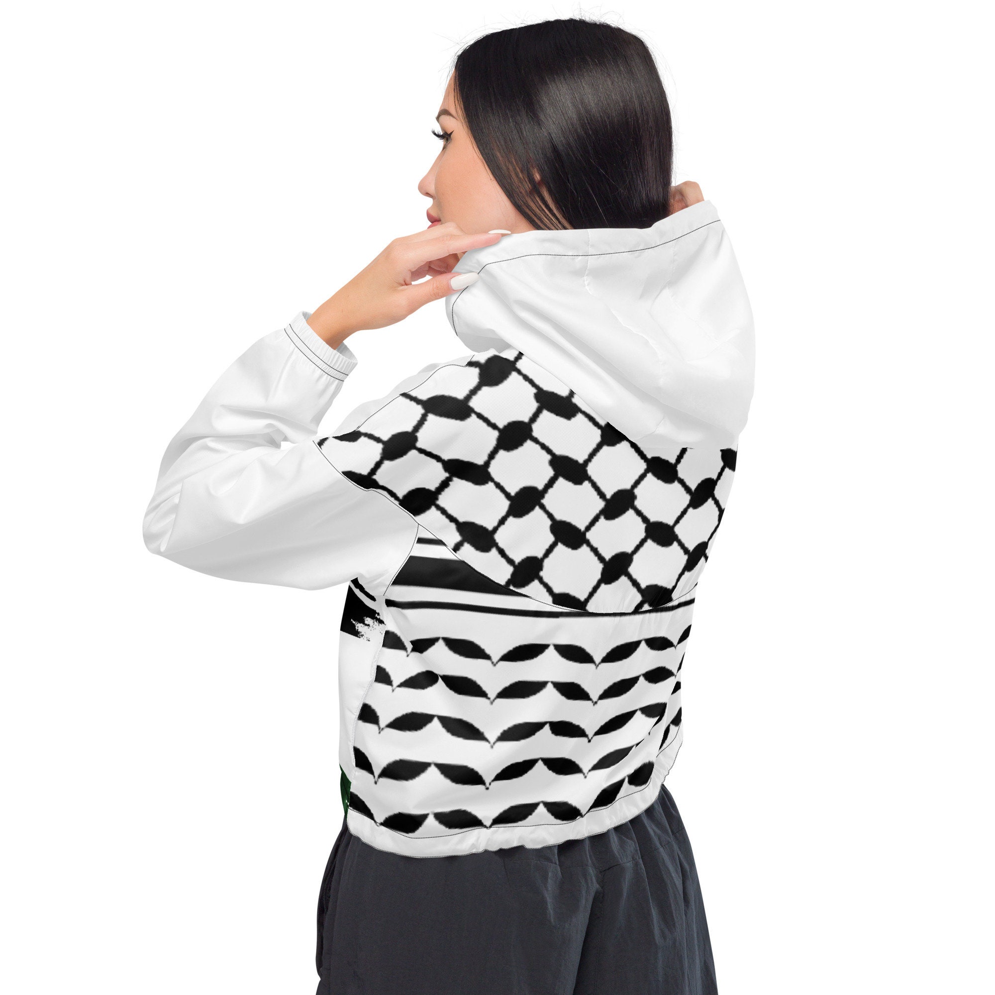 Palestine Flag & Keffiyah Print Womens Cropped Windbreaker, Palestine Jacket, Free Palestine - Etsy