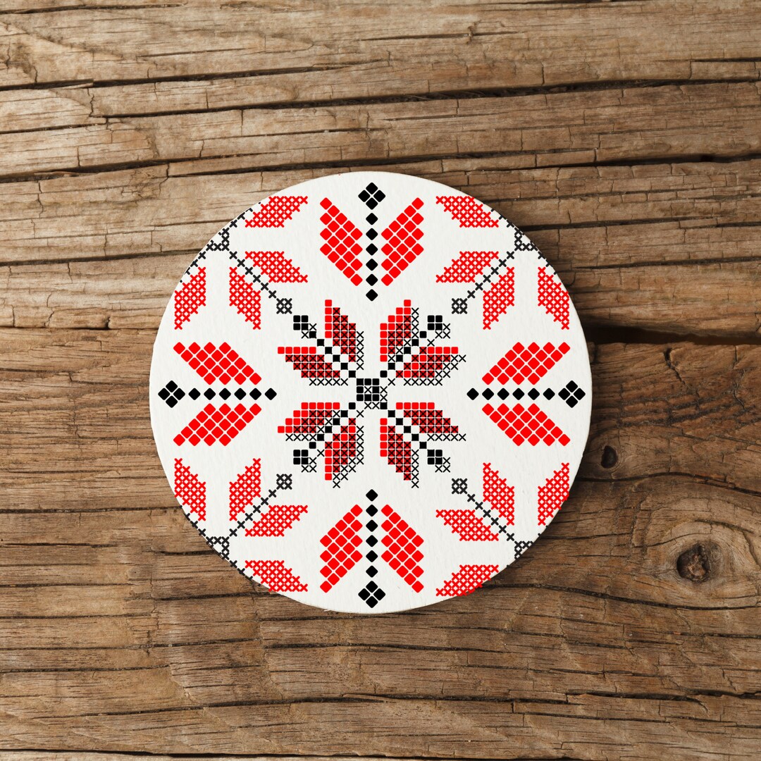 Palestinian Tatreez Print Coaster, Cork Back Coaster, Round Coasters ...