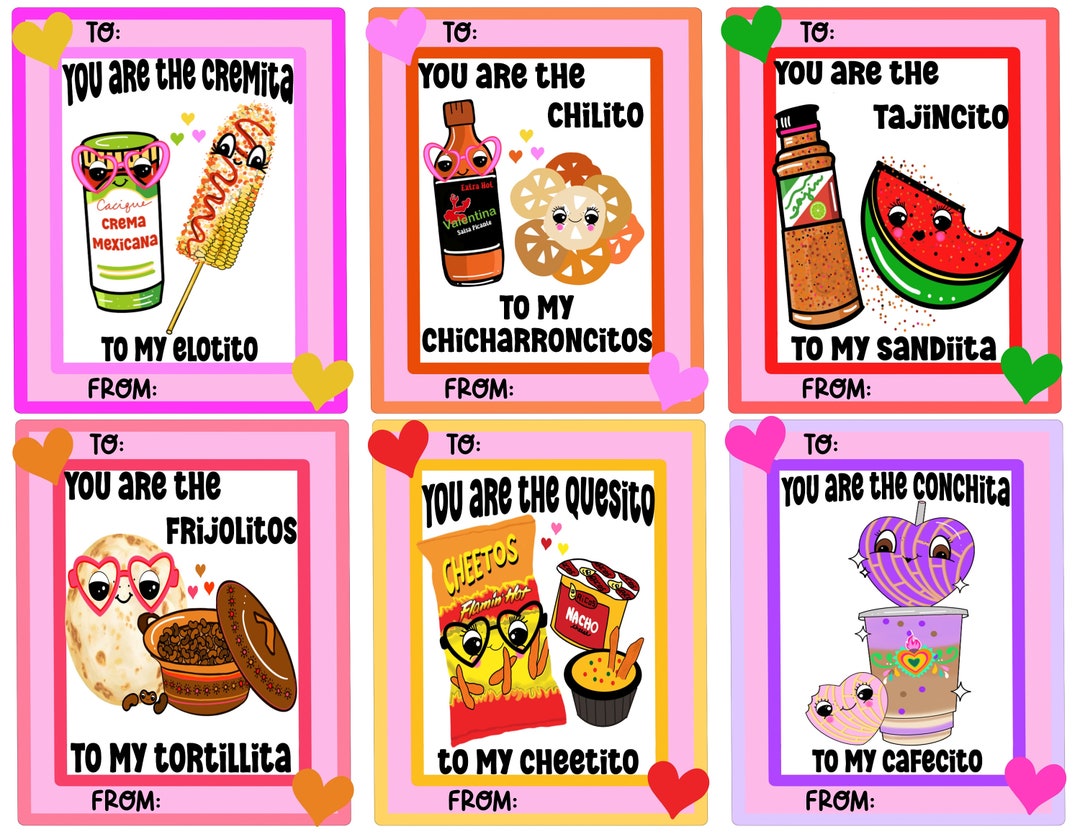 Valentine’s Day Cards, PNG File, Mexican Cards, Hot Cheetos, Conchas ...