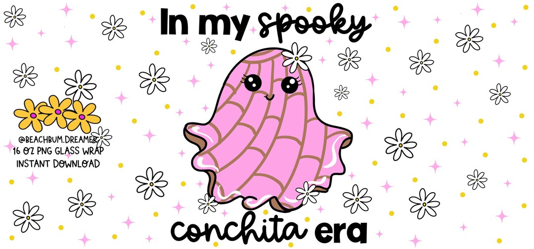 16 Oz Glass Wrap, PNG File, Concha, Ghost, Spooky, Mexican Bread, Ghost ...