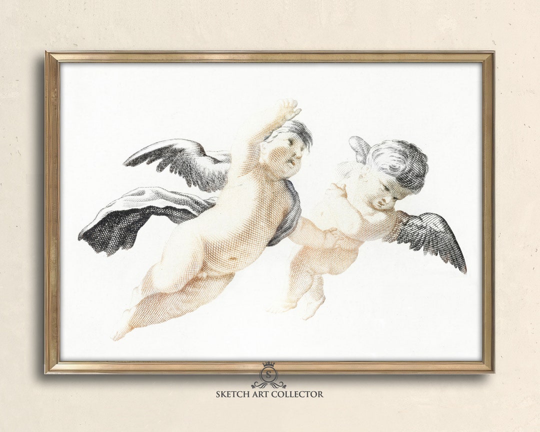 Two Cherubs Art Print Cupid Prints Religious Home Decor Angels ...