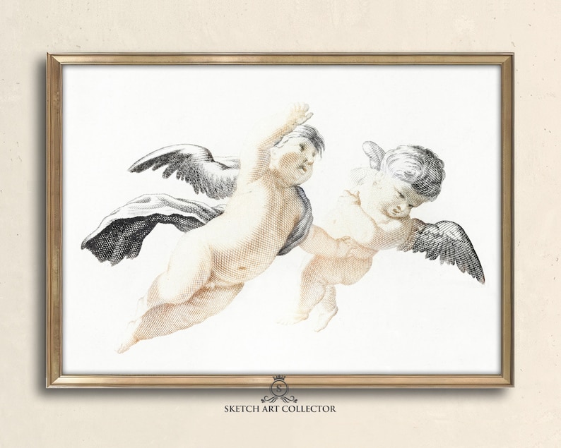 Two Cherubs Art Print Cupid Prints Religious Home Decor Angels ...