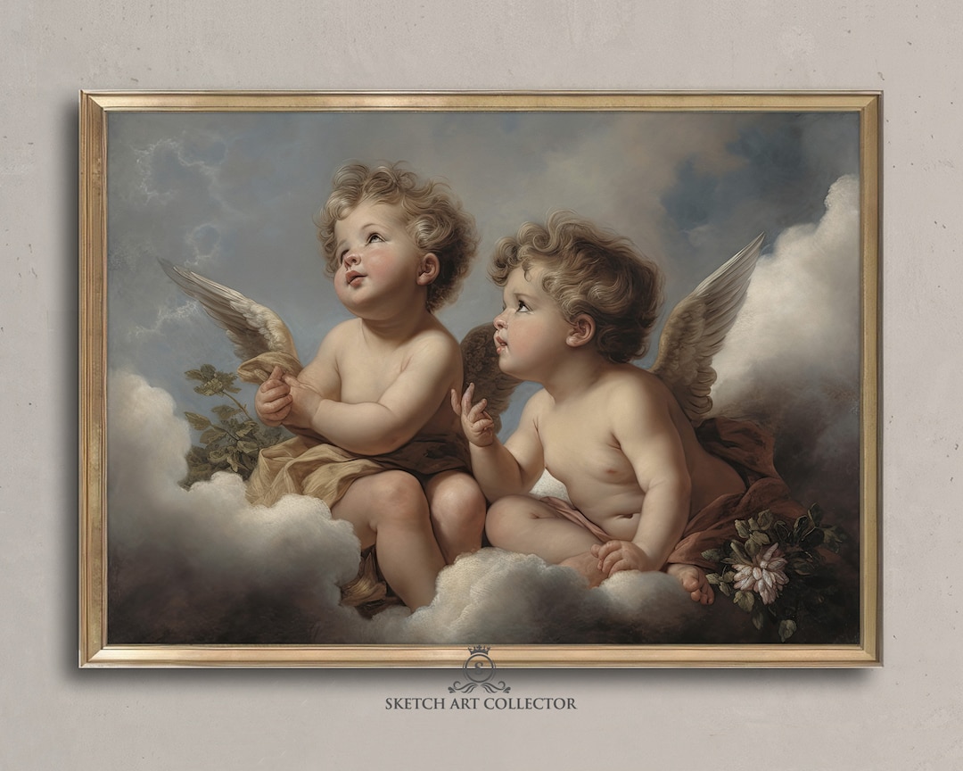 2 Cherubs Art Print - Cupid Prints - Religious Home Decor Angels Illustration - Baroque Art ...