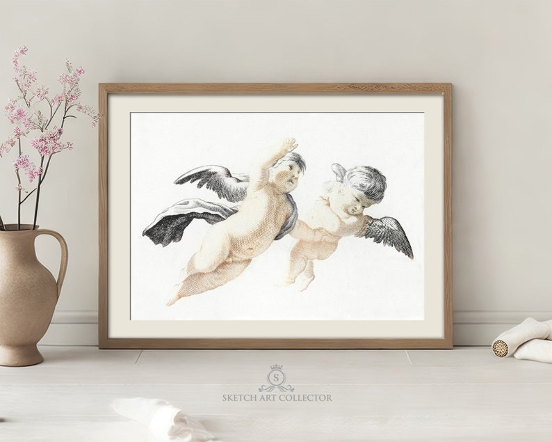 Two Cherubs Art Print Cupid Prints Religious Home Decor Angels ...