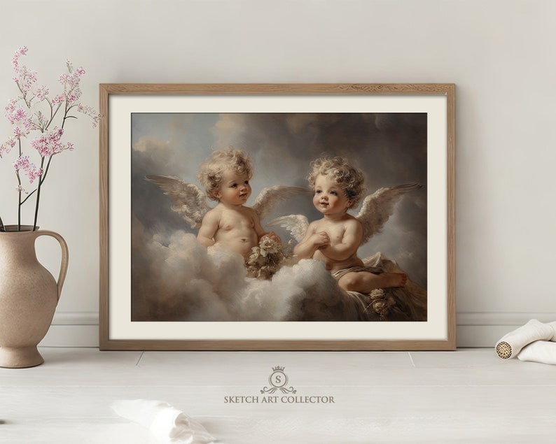 2 Angels Print - Cupid Prints - Religious Home Decor Cherub Paintings ...