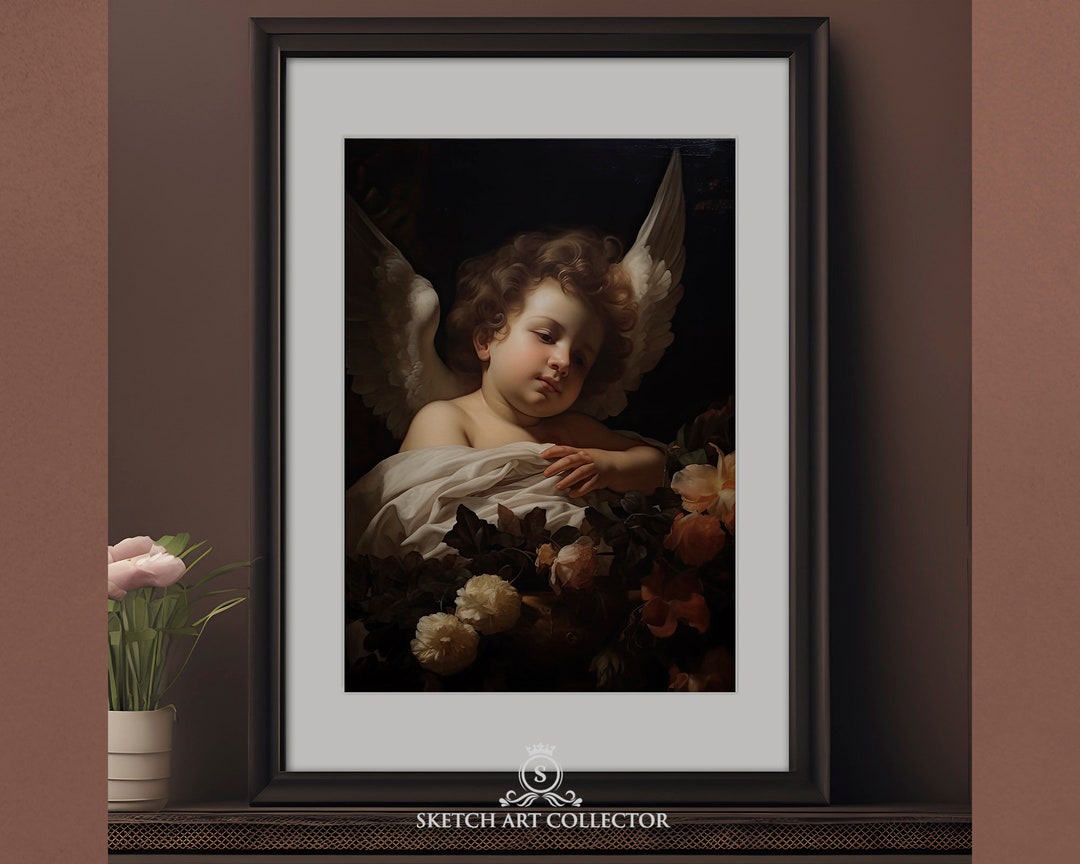 Dark Moody Print Cupidon Print Angel Prints Antique Cherub Paintings ...