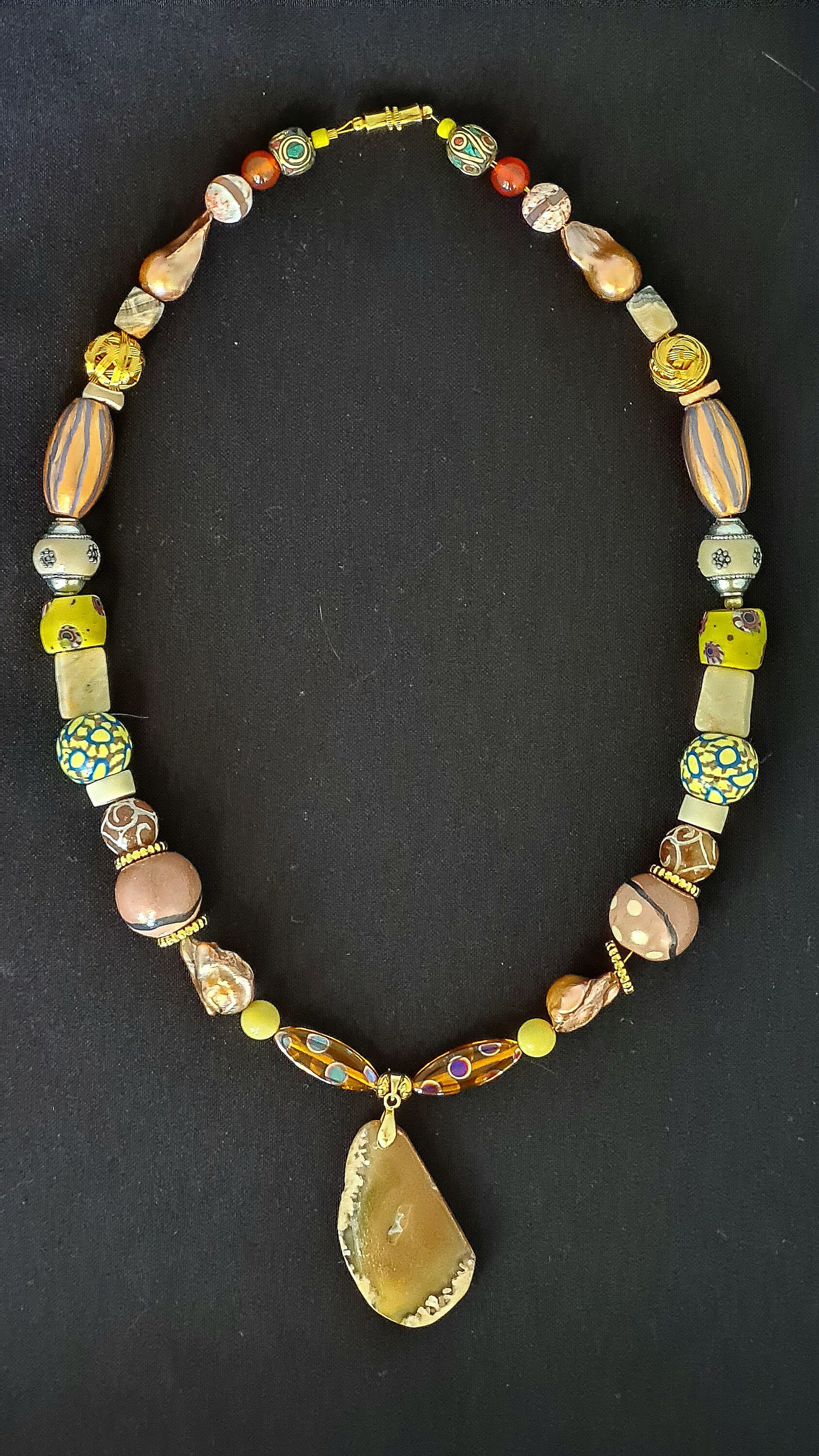 Unique Soft Brown Stone Slice Pendant Necklace - Etsy