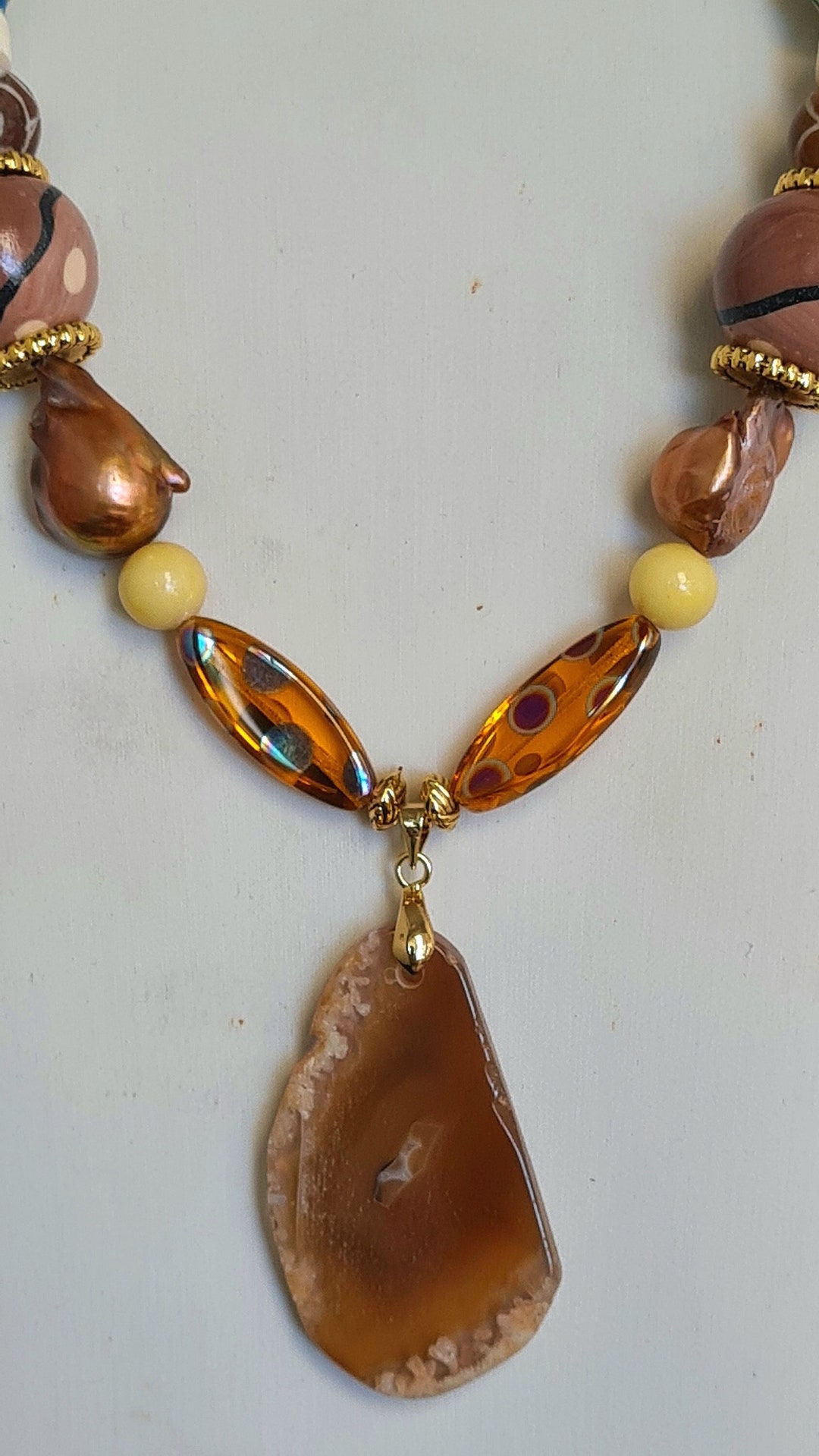 Unique Soft Brown Stone Slice Pendant Necklace - Etsy