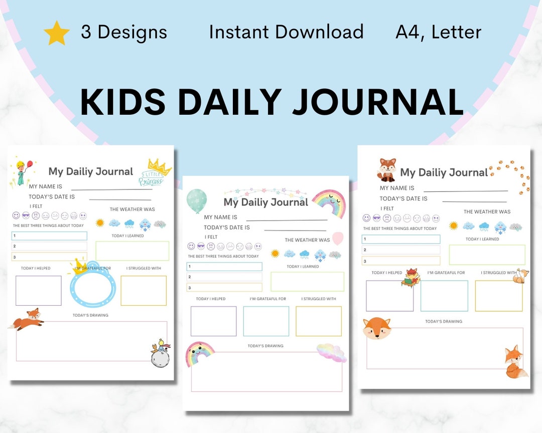 Kids Daily Journal Printable, Daily Journal for Kids, Daily Planner for ...